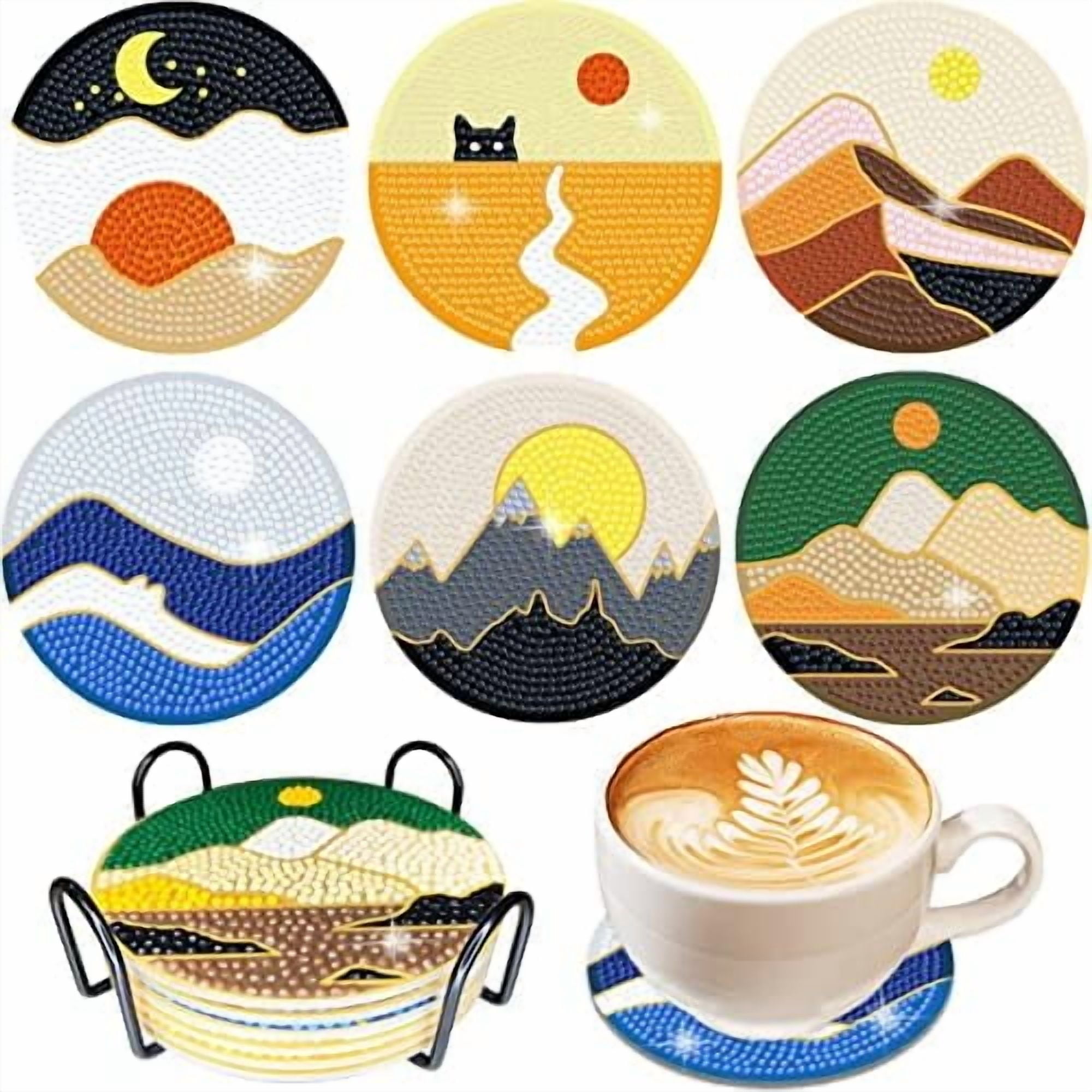 Diamond Painting Coasters, 6 Pcs Abstract Landscape Diamond Painting ...