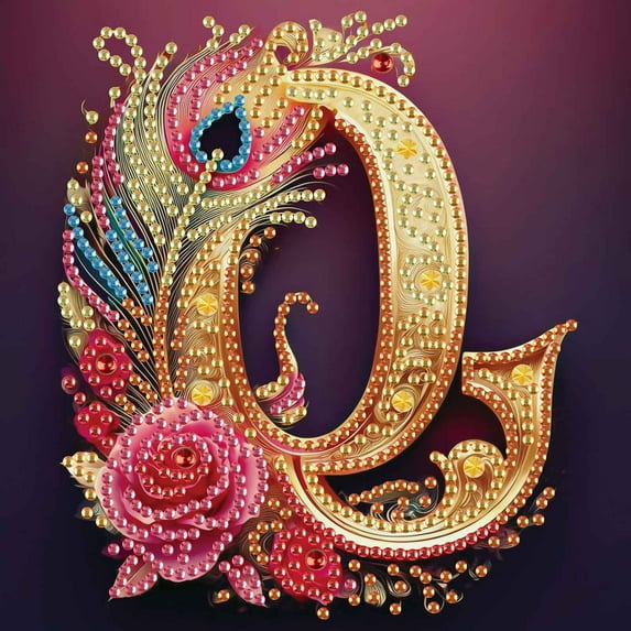 Diamond Painting Kit, Feather Rose Letter Q Special Design Creative ...