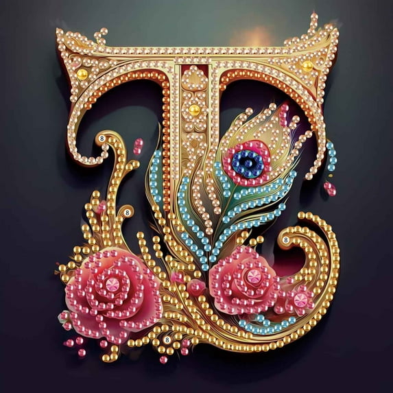 Diamond Painting Kit, Feather Rose Letter T Special Design Creative ...