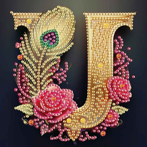 Diamond Painting Kit, Feather Rose Letter U Special Design Creative ...