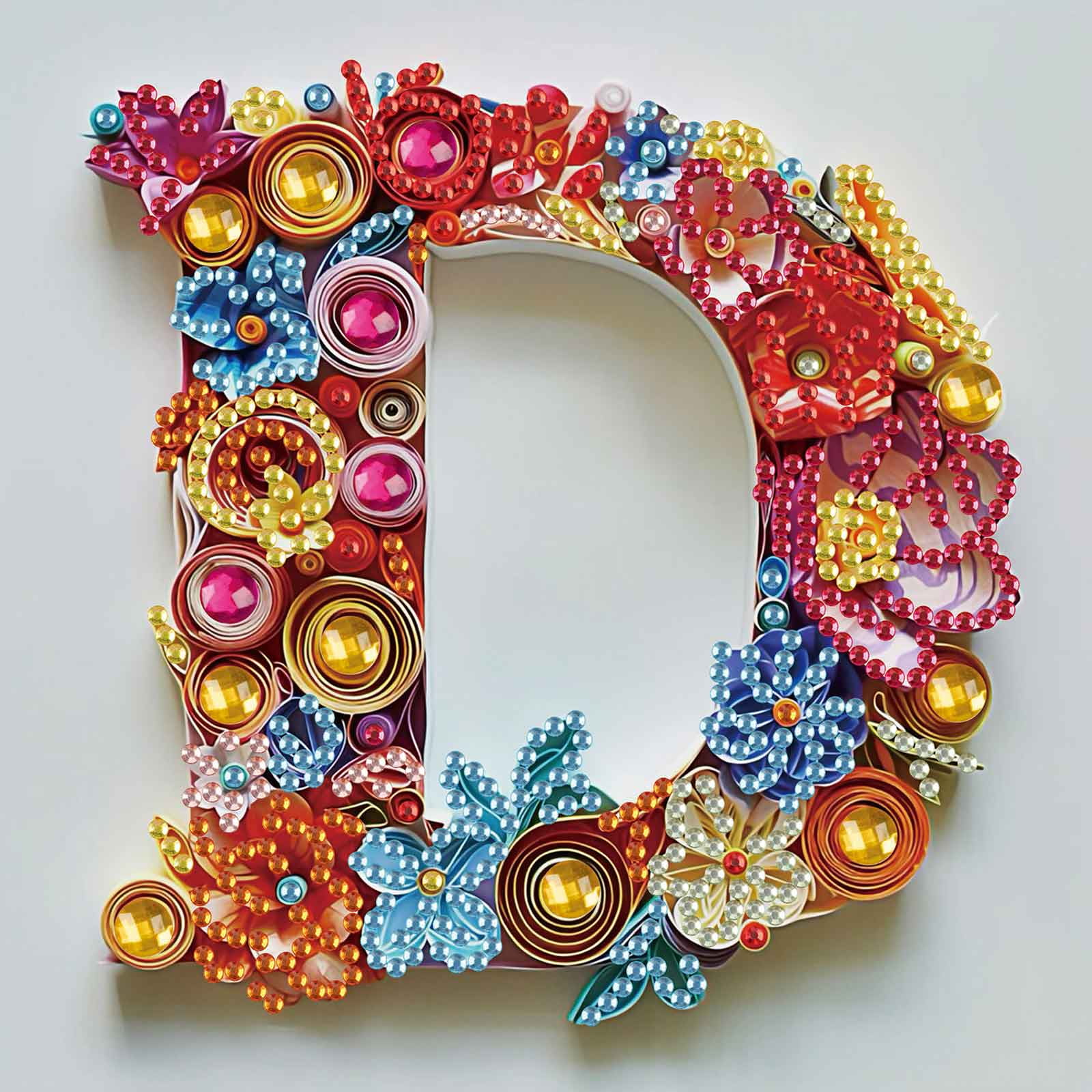Diamond Painting Kit, Flower-Shaped Letter D with Unique Creative ...