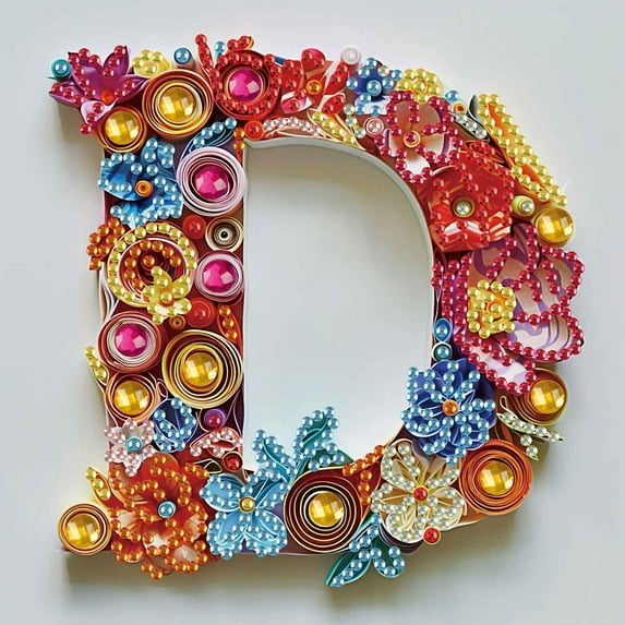 Diamond Painting Kit, Flower-Shaped Letter D with Unique Creative ...