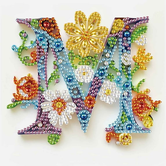Diamond Painting Kit, Flower-Shaped Letter M with Unique Creative ...