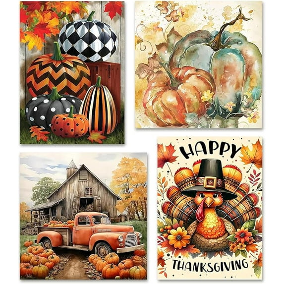 Diamond Painting Kits for Adults - 4 Pack Thanksgiving Pumpkin Turkey ...