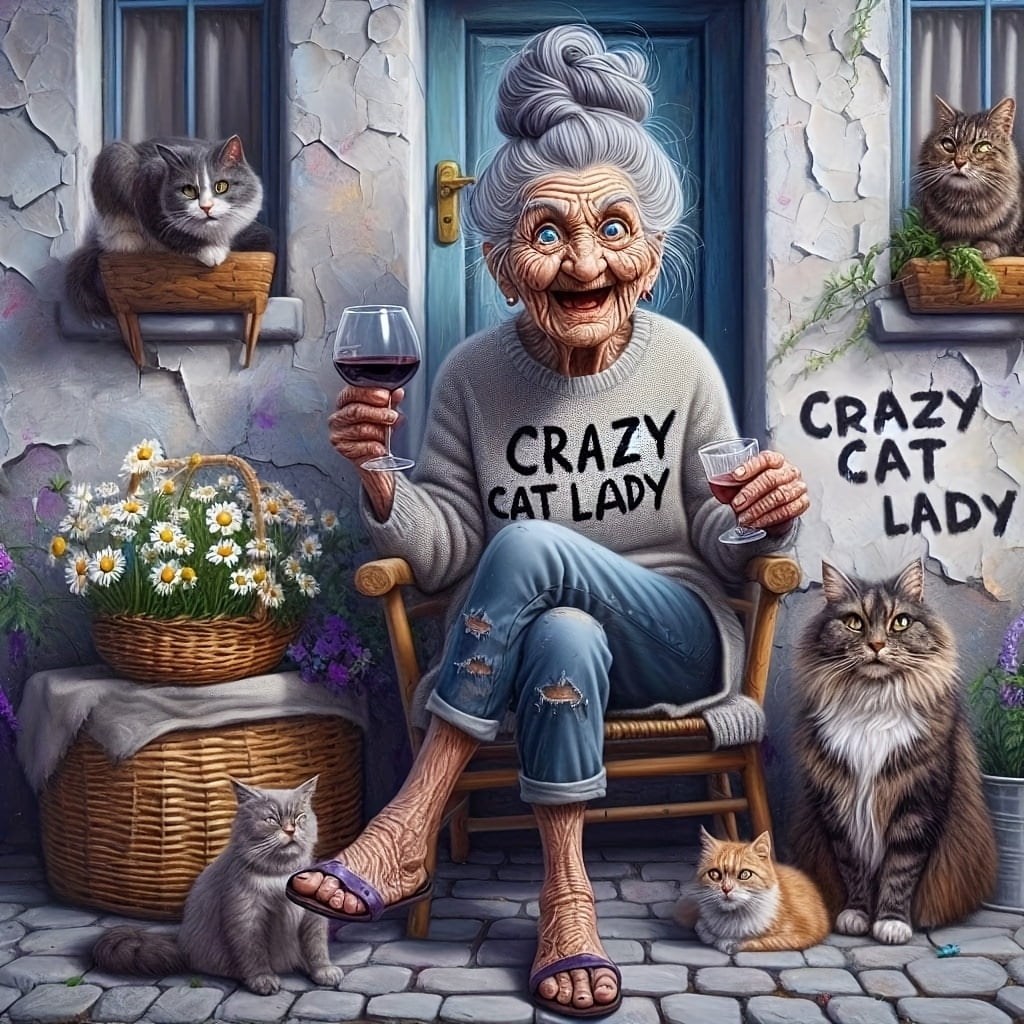 Diamond Painting Kits for Adults Cute Cat and Old Woman Full Drill DIY Diamond Art for Adults ...