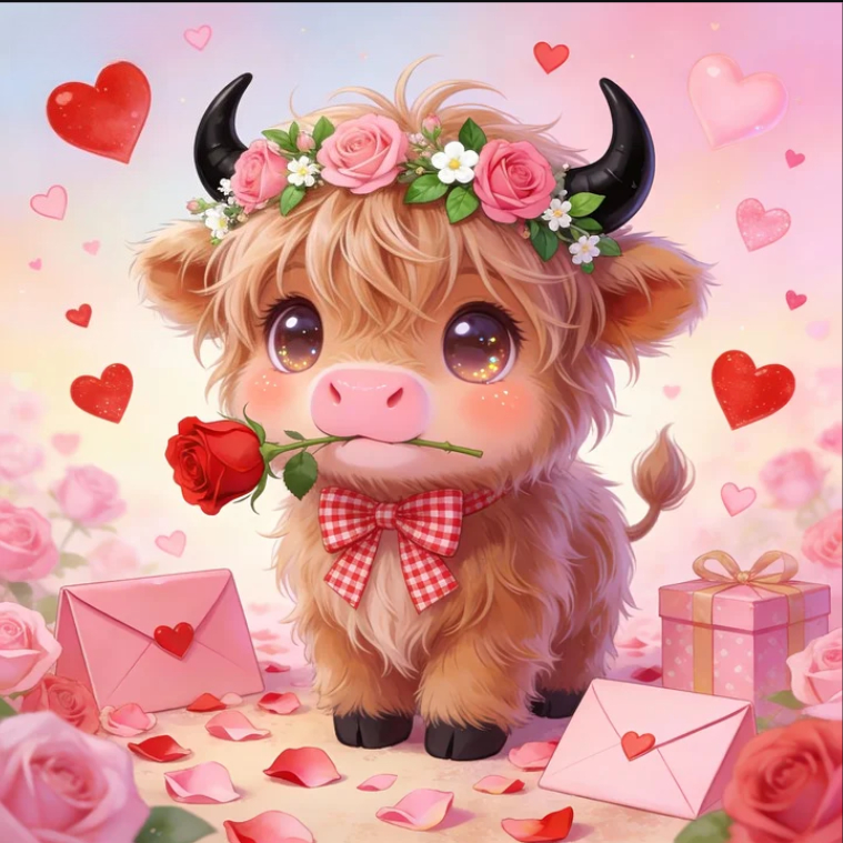 Diamond Painting Kits for Adults Cute Highland Cow- Valentine's DIY 5D ...