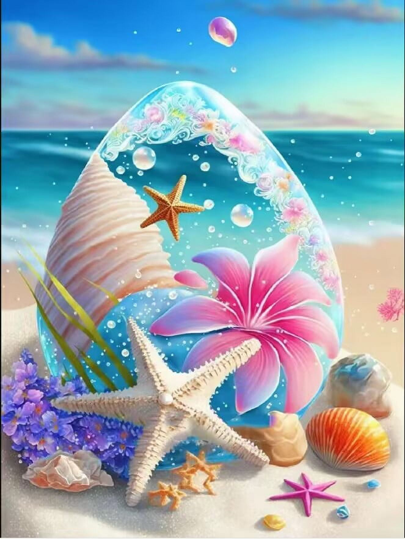 Diamond Art Kits for Adults,5D DIY Full Drill Round Beach Shell Diamond ...