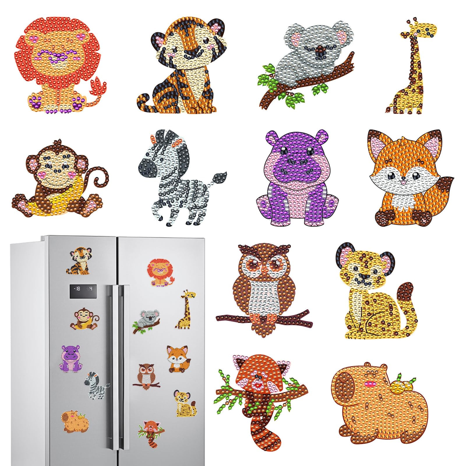 Diamond Painting Magnets Refrigerator - 12 PCS DIY Cute Animal Diamond ...