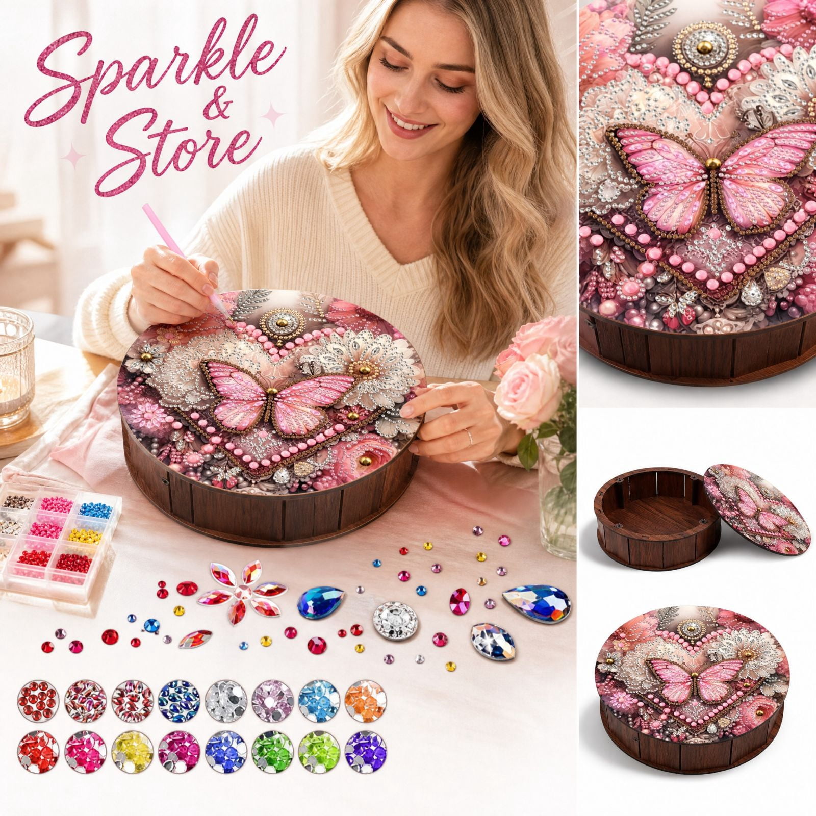 Diamond Painting Small Decorative Wooden Storage Box with Lid Diy Craft ...