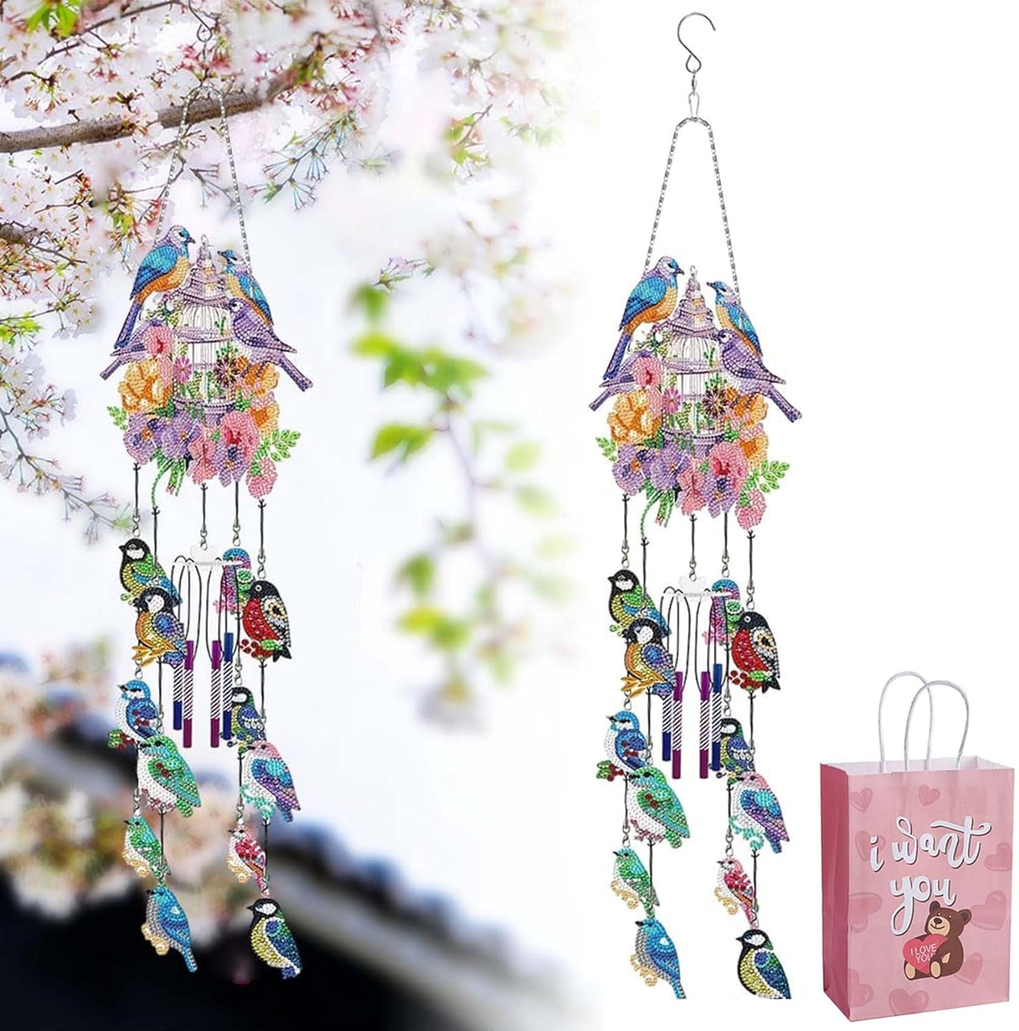 Diamond Painting Wind Chimes, DIY Dotted Diamond Art Painting Wind ...