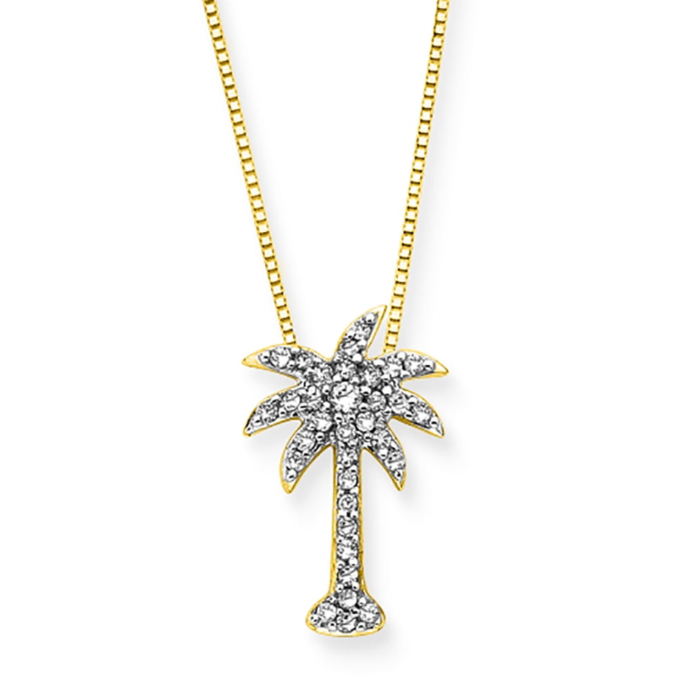 Diamond "Palm Tree" Pendant with Chain in 14K Yellow Gold (3/8 cttw ...