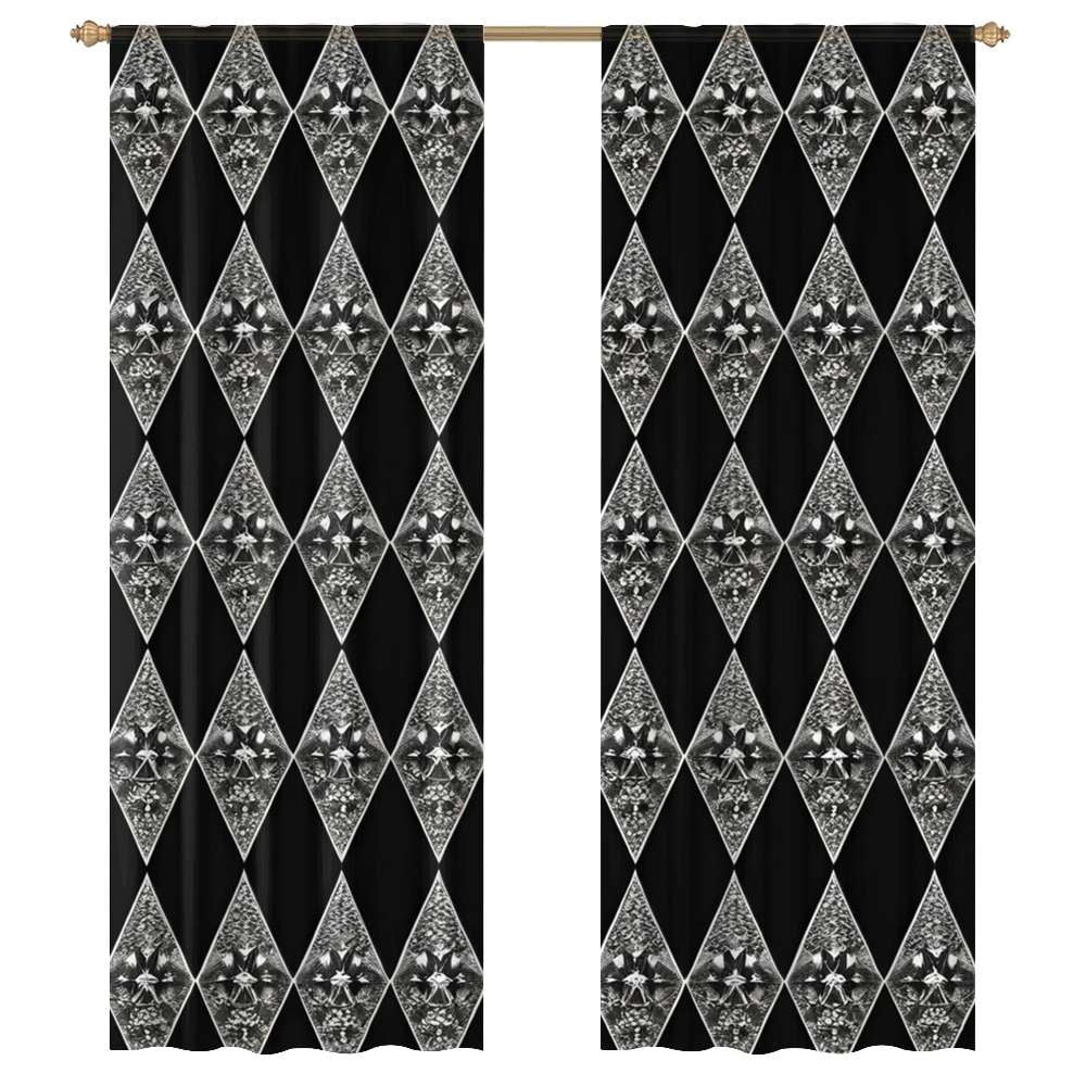 Diamond Pattern Black Background Modern Tulle Window Curtains for ...