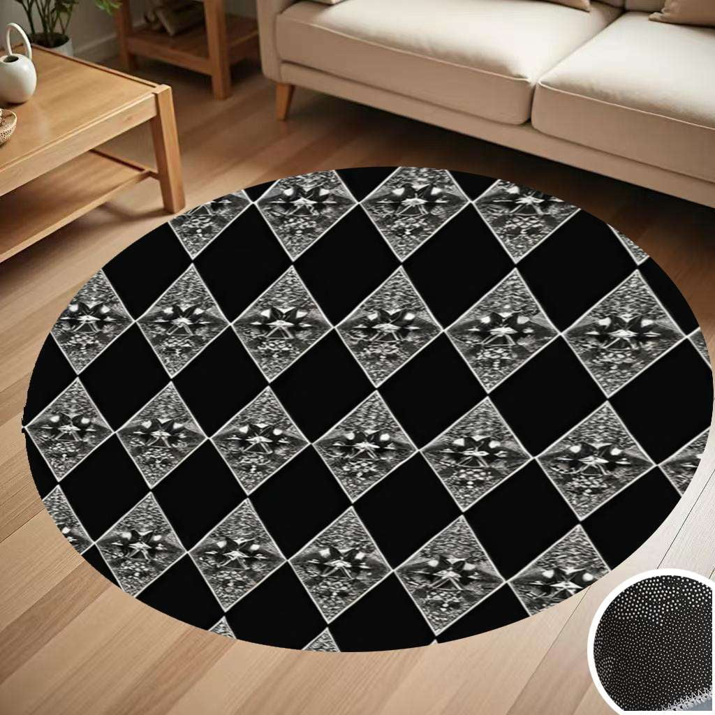 Diamond Pattern Black Background Round Carpet Living Room Bedroom Home ...