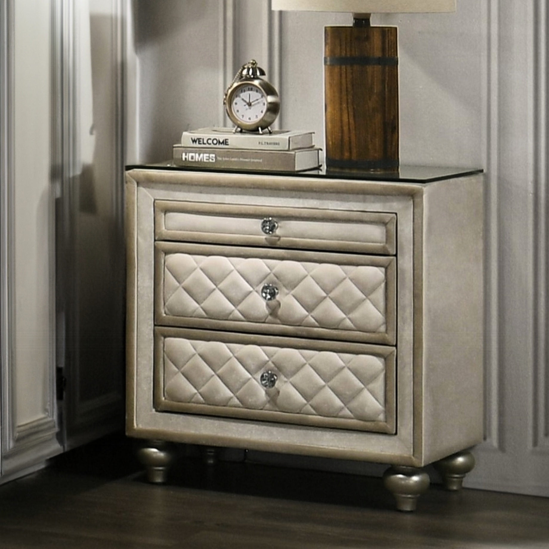 Diamond-Pattern Tufted Drawers / Bedroom Nightstand Storage / Premium ...