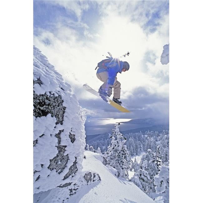 Diamond Peak Lake Tahoe Nevada USA - Man Snowboarding in Mid-Air Poster ...