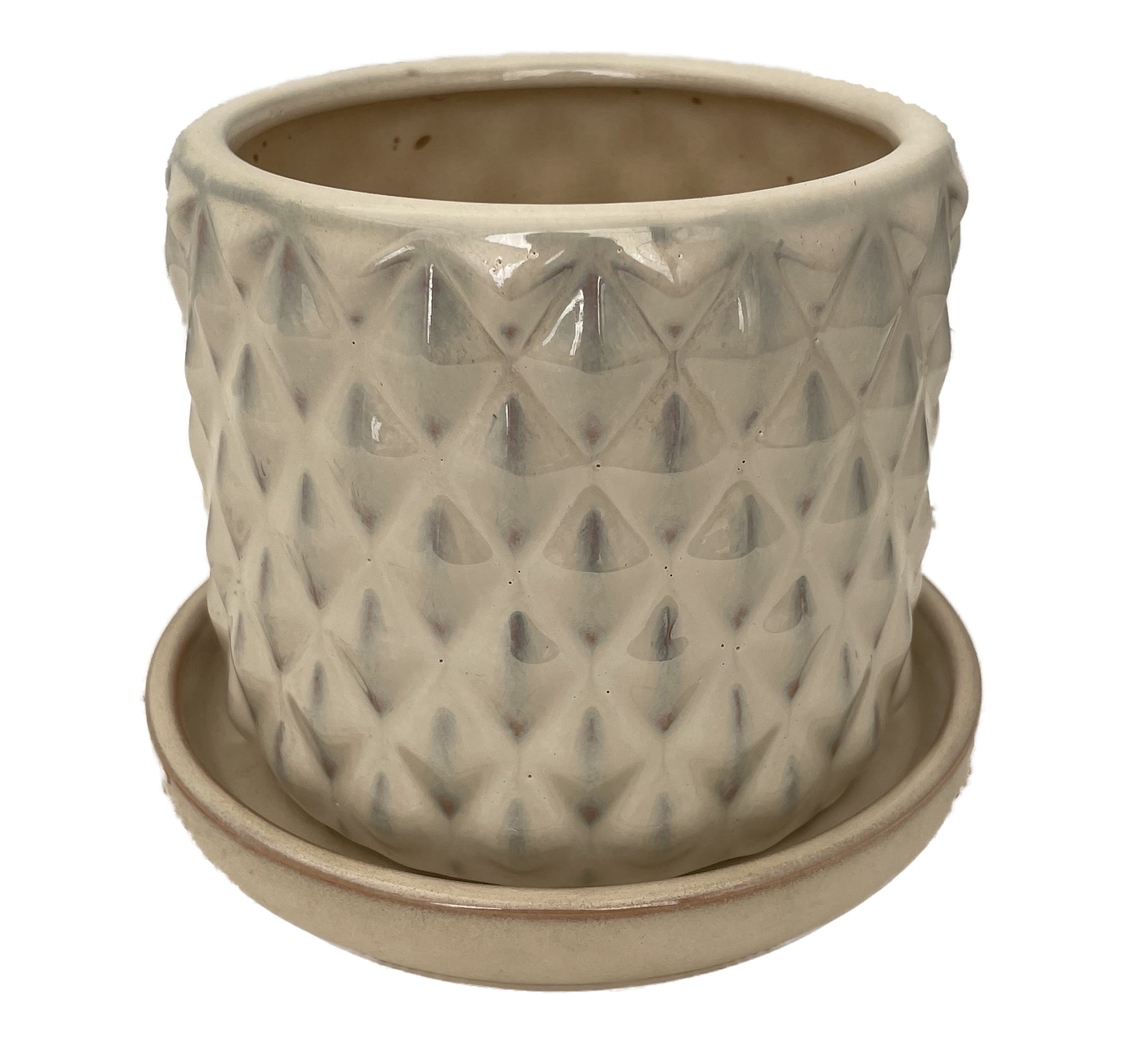 Diamond Pearl Ceramic Pot with Attached Saucer - 4.5" x 4.25" - Walmart ...