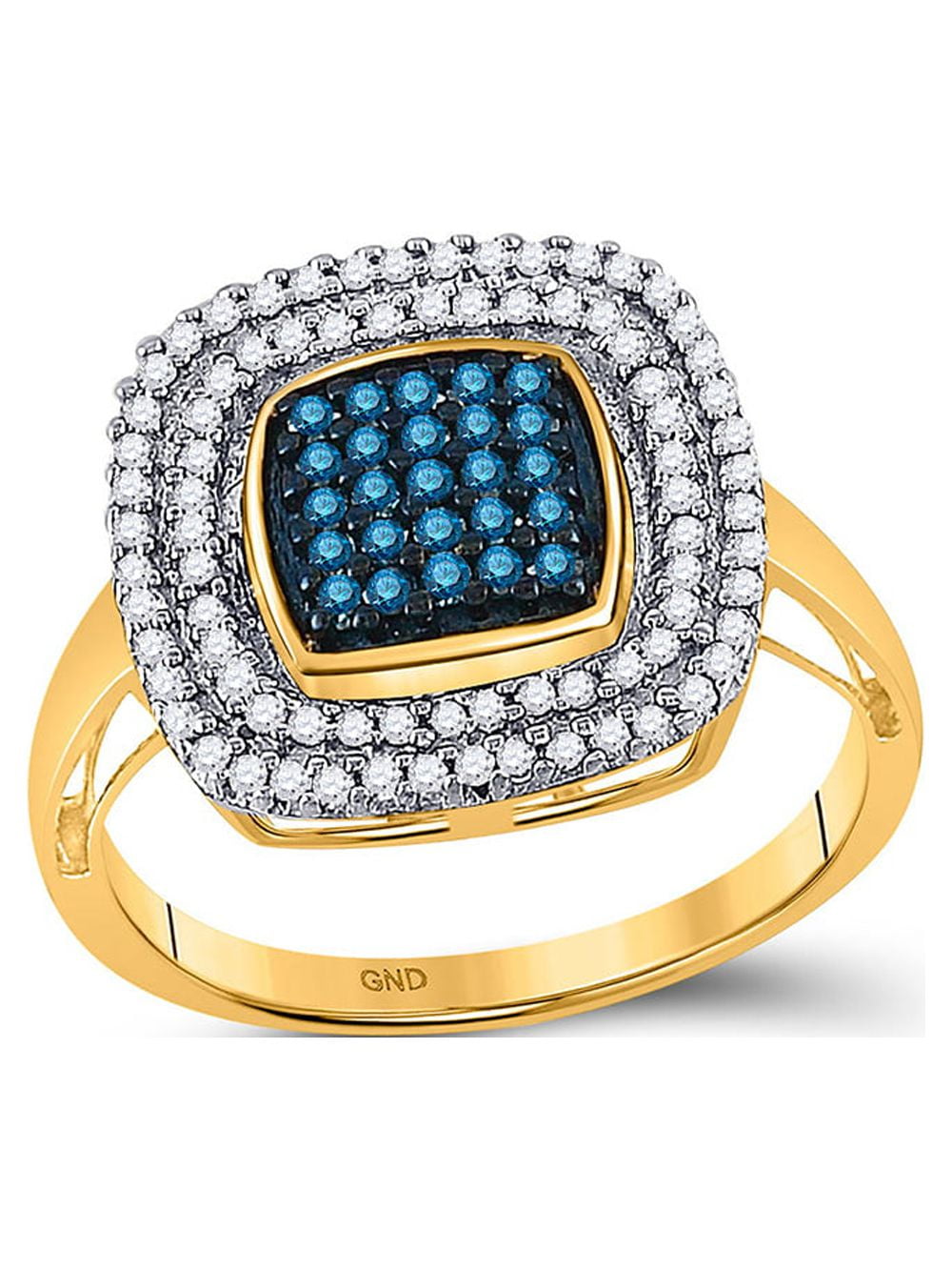 Diamond Princess 10kt Yellow Gold Womens Round Blue Color Enhanced ...