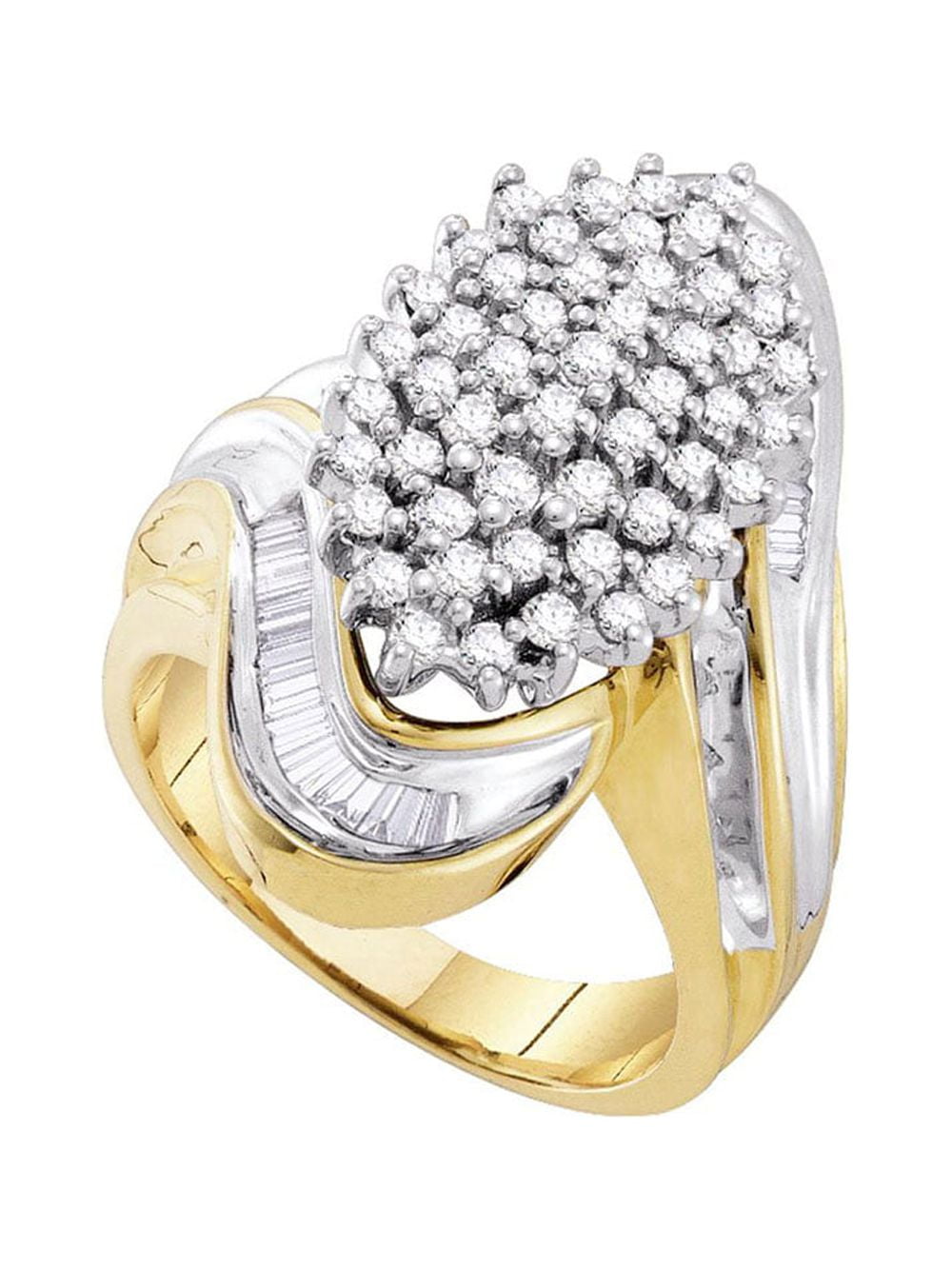 Diamond Princess 10kt Yellow Gold Womens Round Diamond Wide Cluster ...