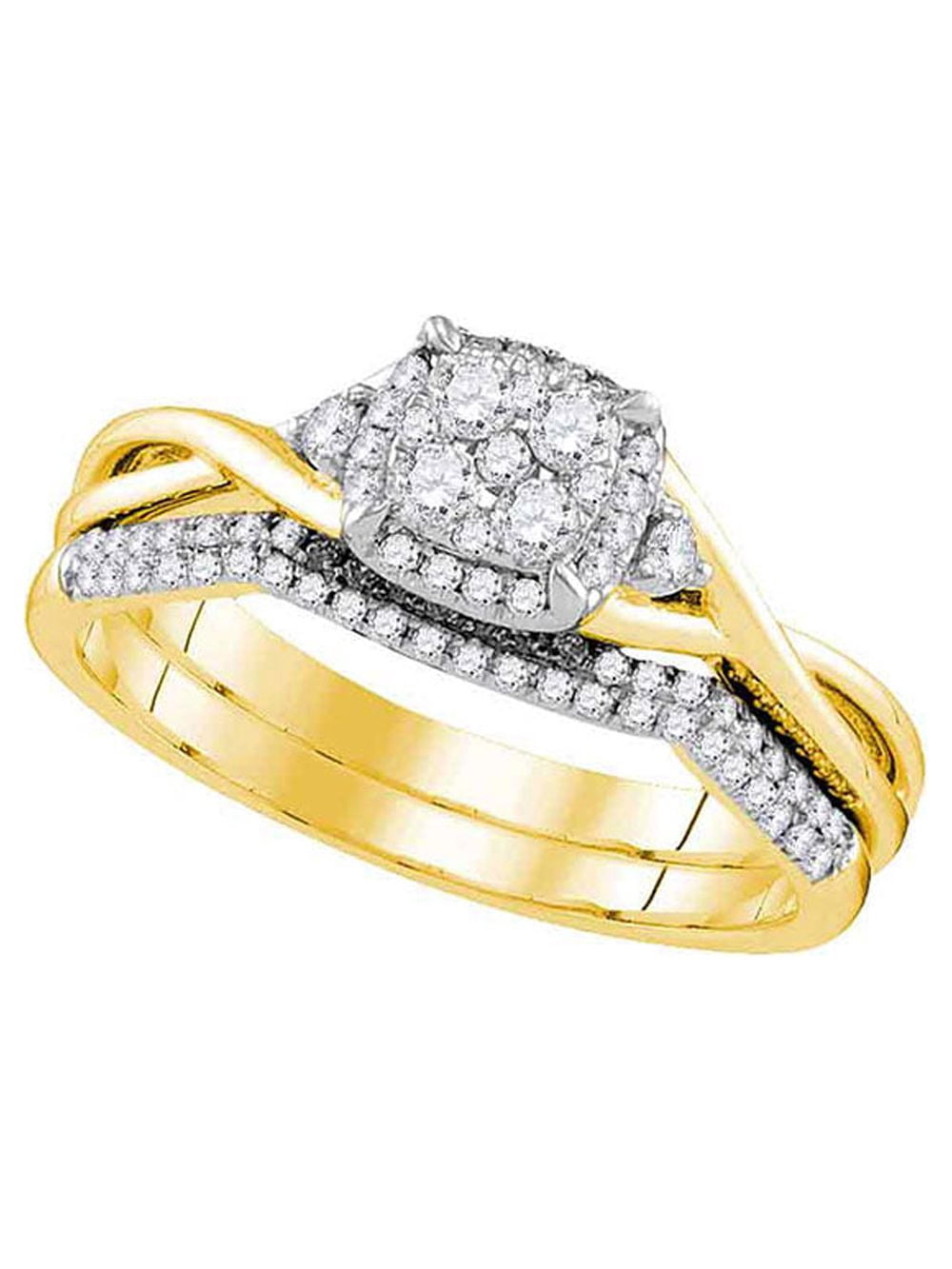 Diamond Princess 14k Yellow Gold Round Diamond Cluster Bridal Wedding ...