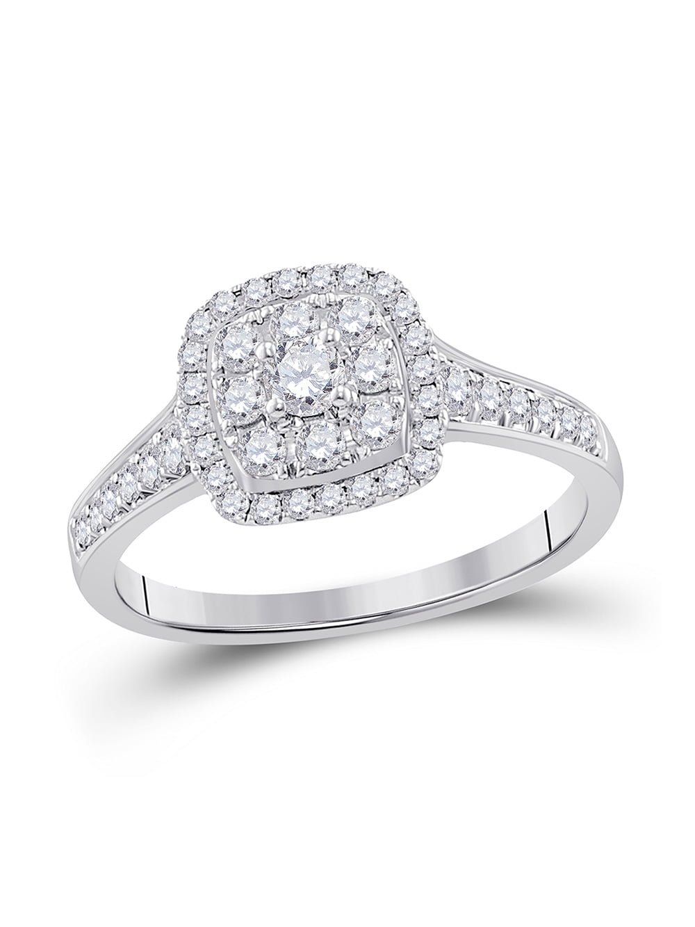 Diamond Princess 14kt White Gold Round Diamond Cluster Bridal Wedding