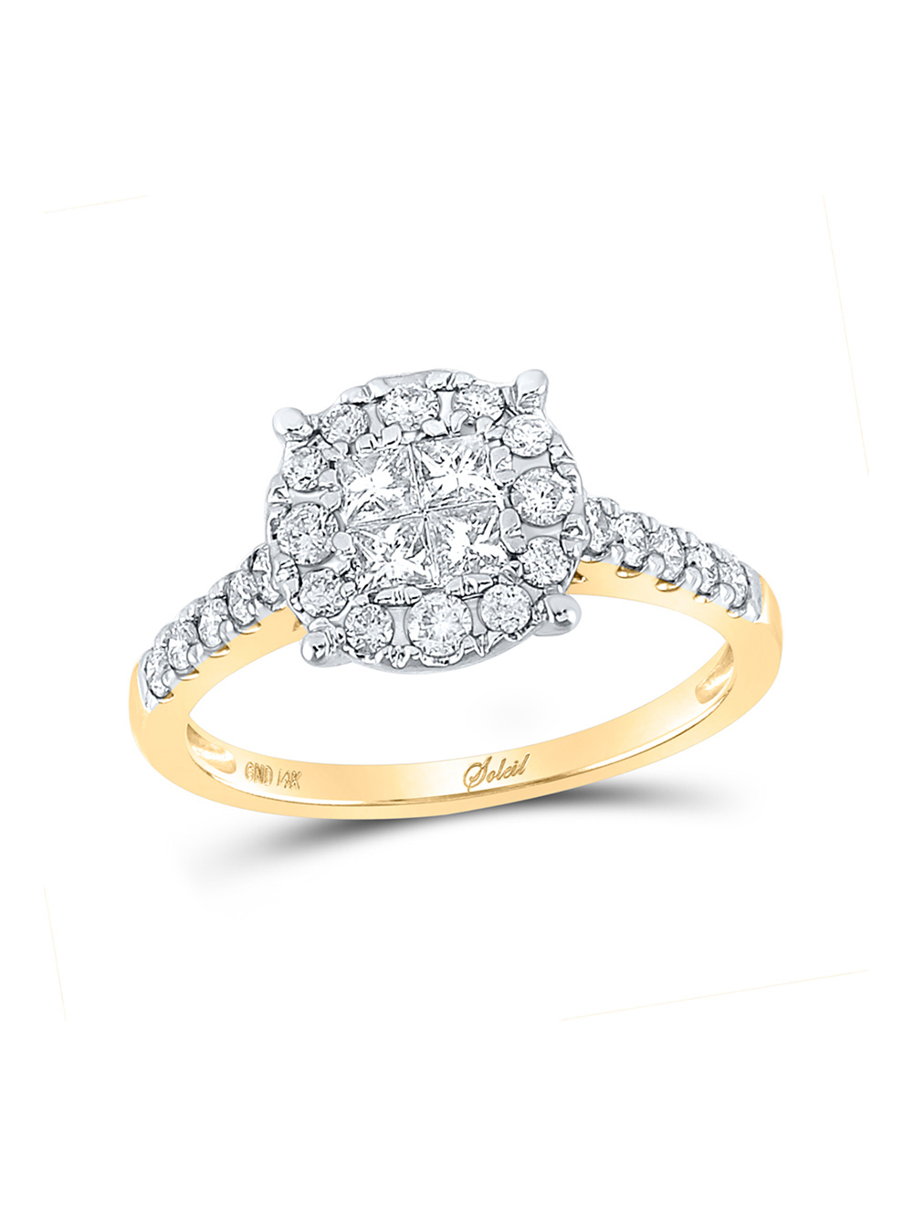 Diamond Princess 14kt Yellow Gold Princess Round Diamond Cluster Bridal ...