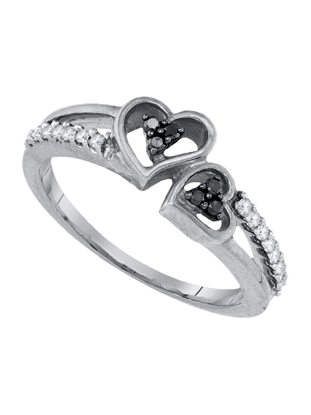 Diamond Princess Sterling Silver Womens Round Black Color Enhanced Diamond Double Heart Ring 1/5 ...