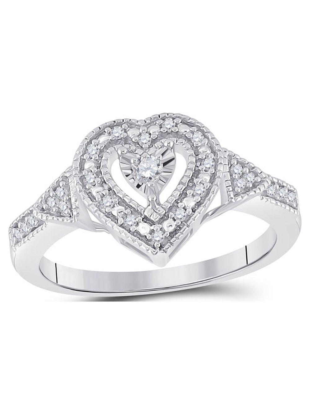 Diamond Princess Sterling Silver Womens Round Diamond Heart Ring 1/8 ...