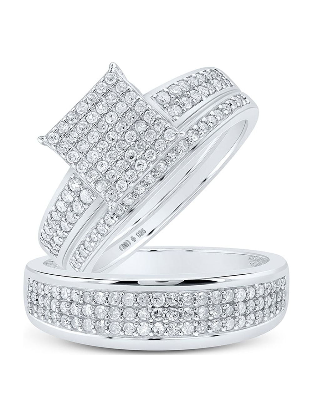 Diamond Queen Sterling Silver His Hers Round Diamond Square Matching ...