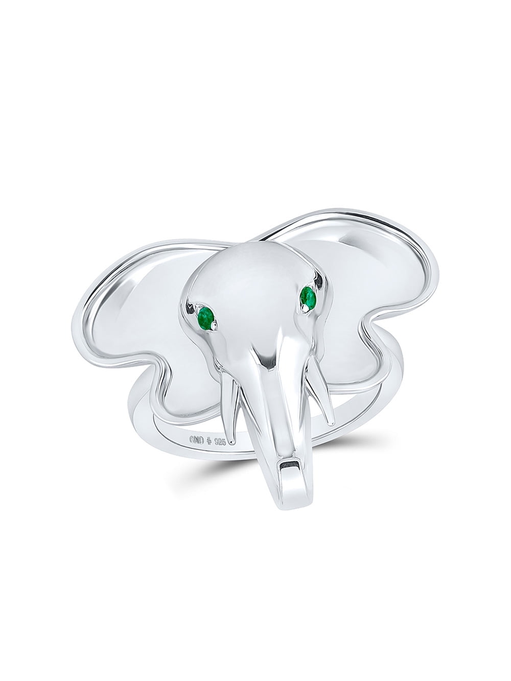 Diamond Queen Sterling Silver Womens Round Emerald Elephant Animal Ring ...