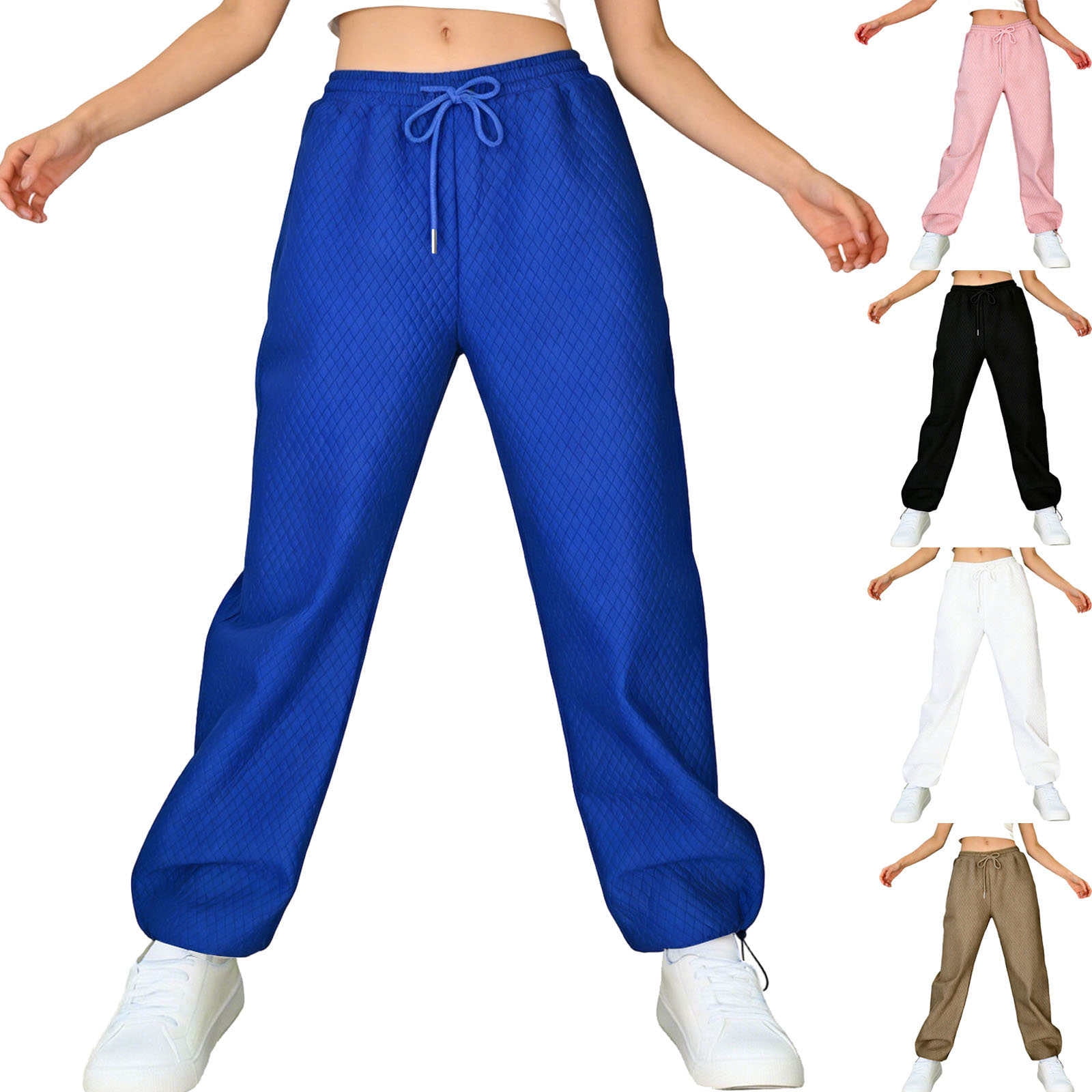 Diamond Quilted Sweatpants for Women, Drawstring Elastic Waist Joggers ...