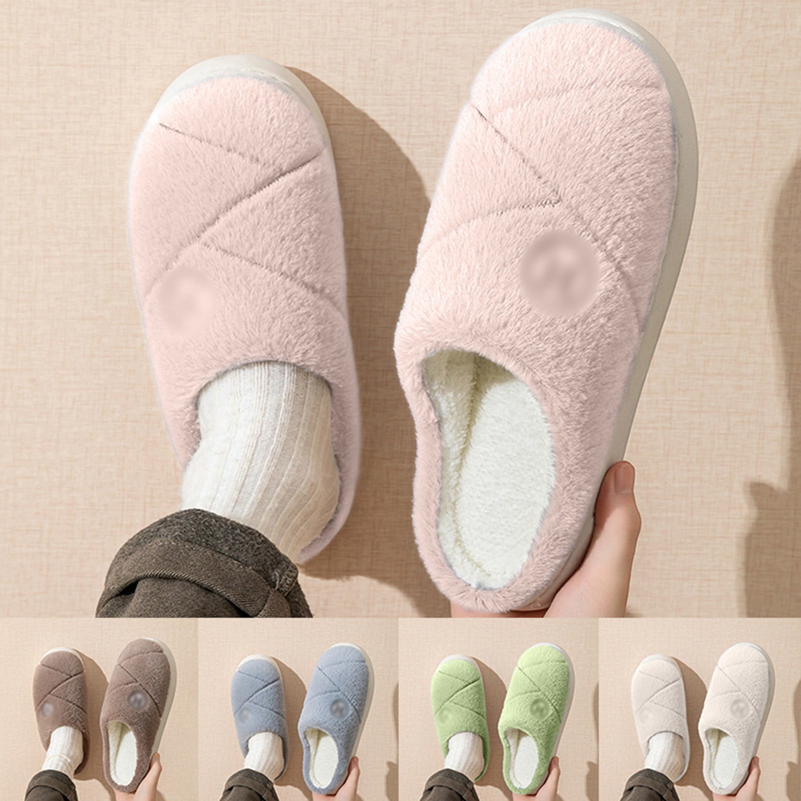 Diamond Quilting With Two-Tone Slippers For Women Fuzzy House Slippers ...