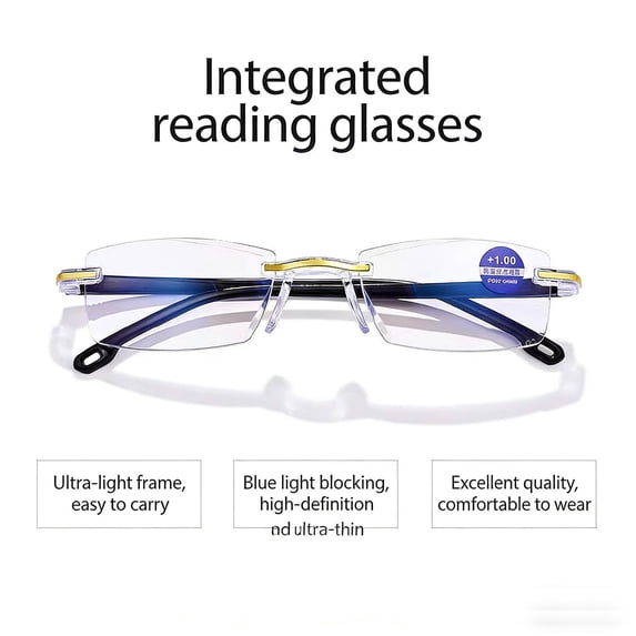 Diamond Rimless Reading Glasses Blue Light Blocking Auto Focus ...