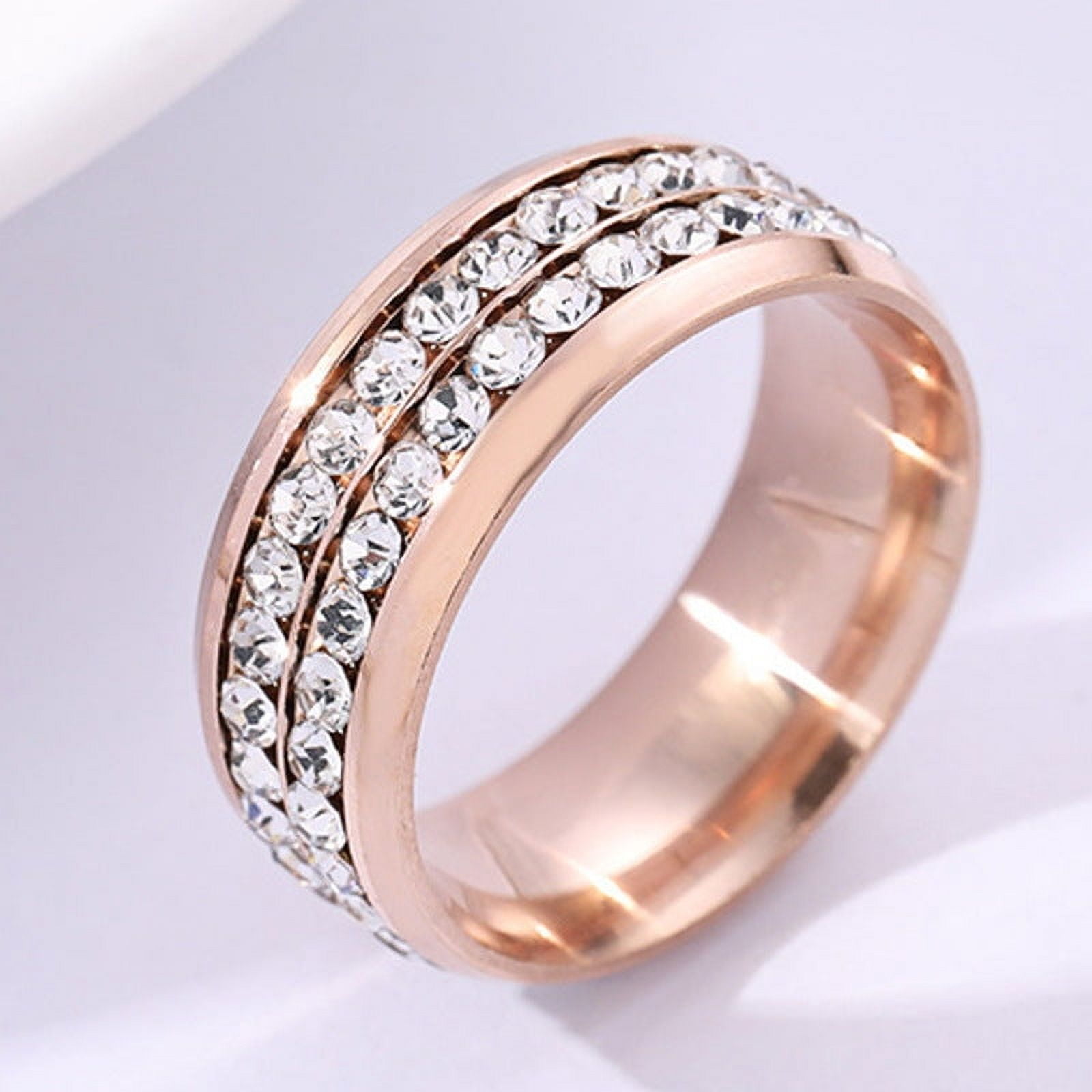 Diamond Ring Stainless Steel Jewelry Double Row Perimeter Diamond ...