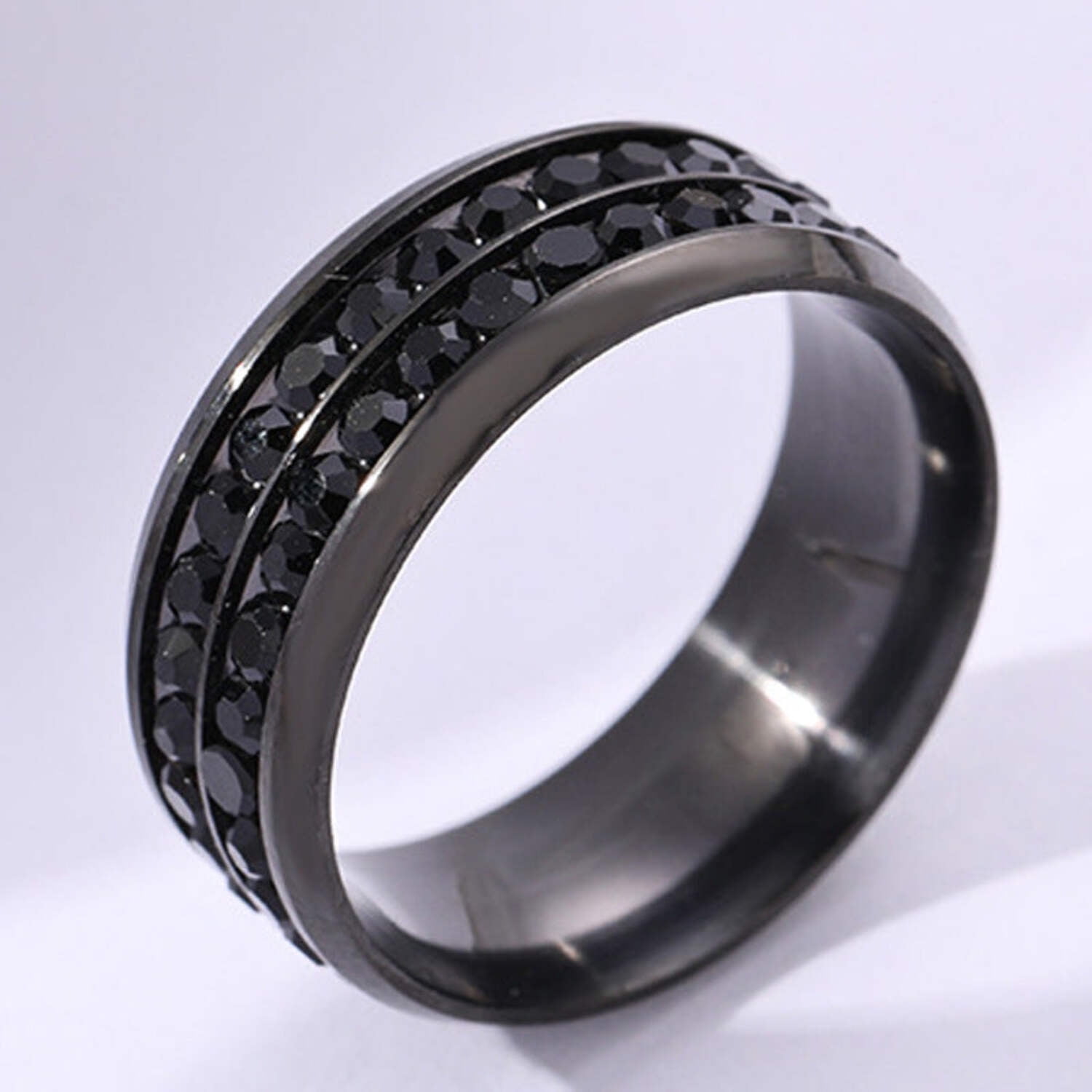 Diamond Ring Stainless Steel Jewelry Double Row Perimeter Diamond ...