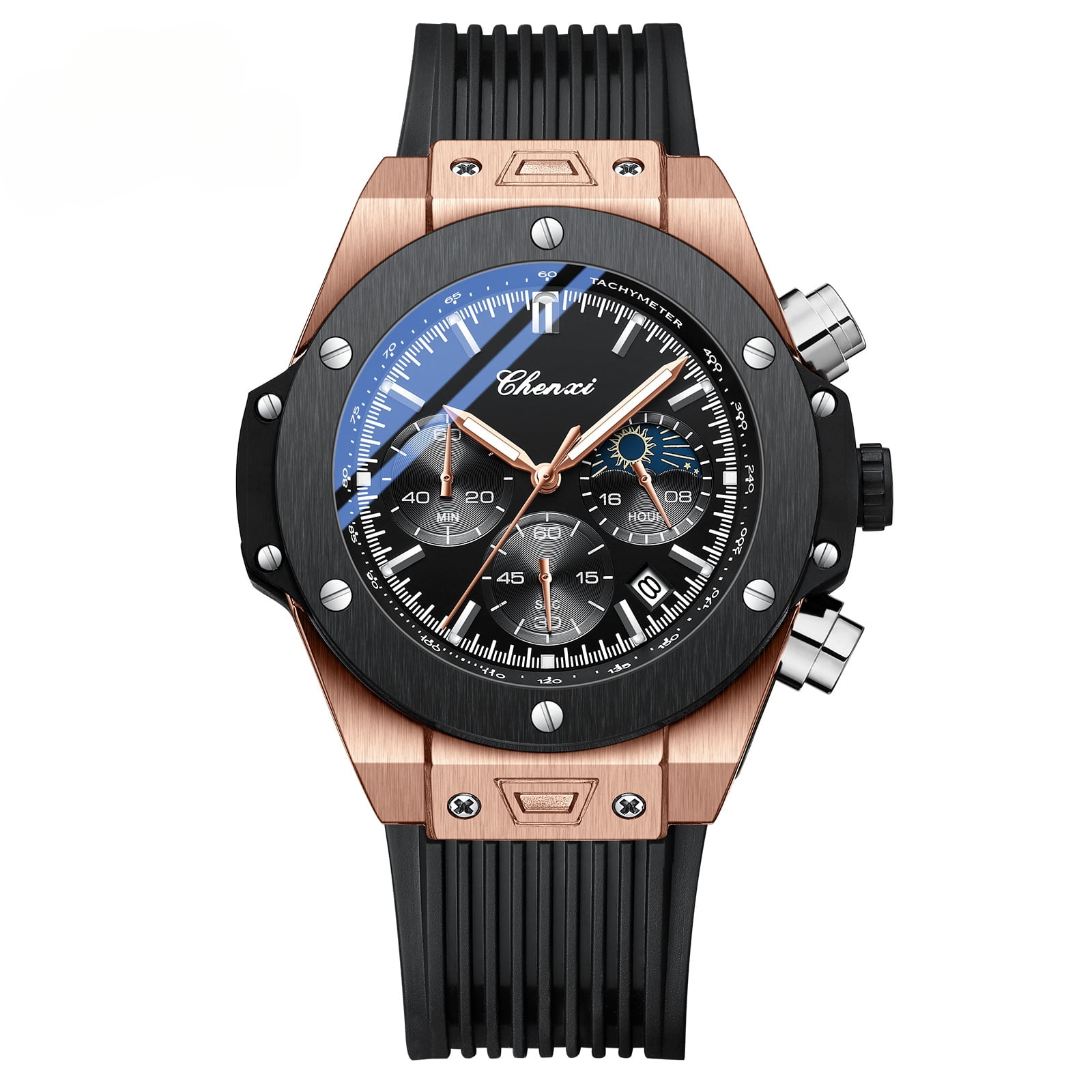 Diamond Rivet Watch Multifunctional Men's Watch Moon Phase Chronograph ...