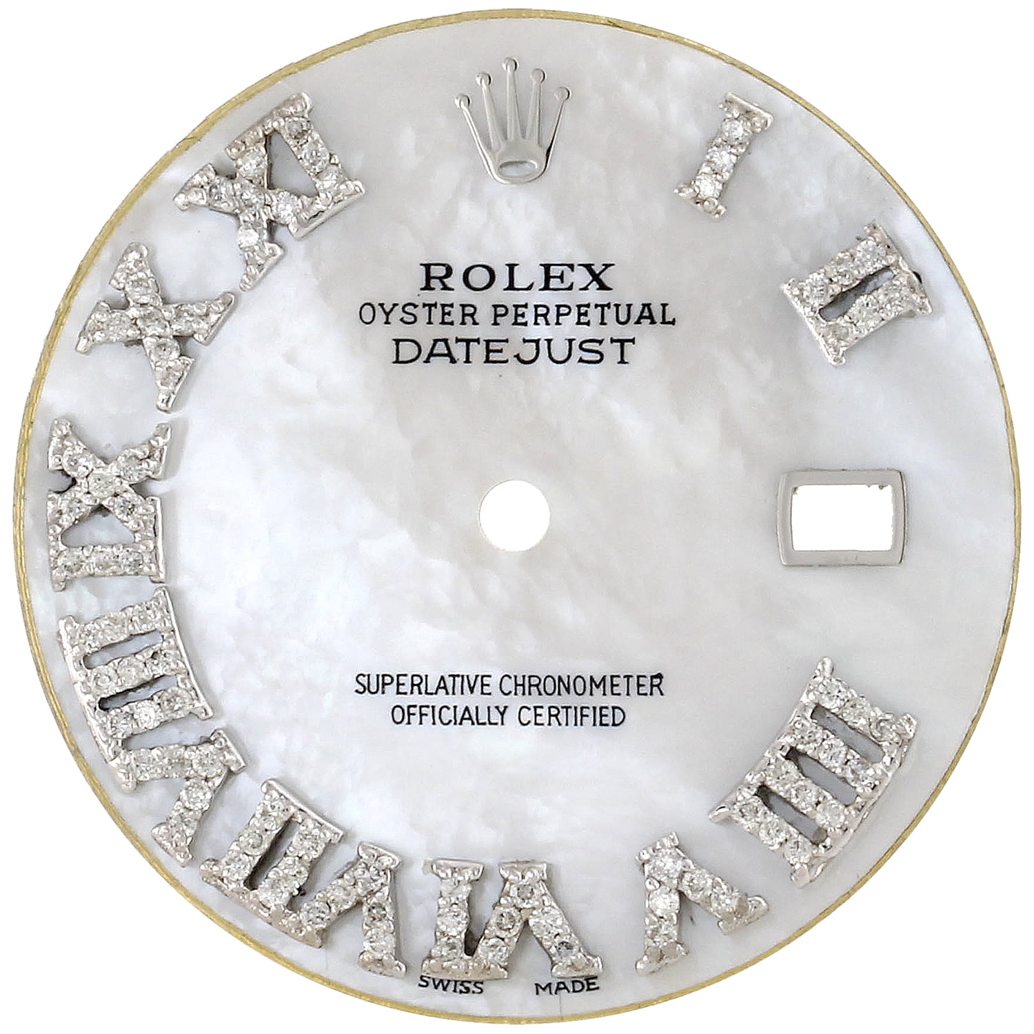 Diamond Roman Numeral White MOP Dial to Fit DateJust Rolex 36mm Quick ...