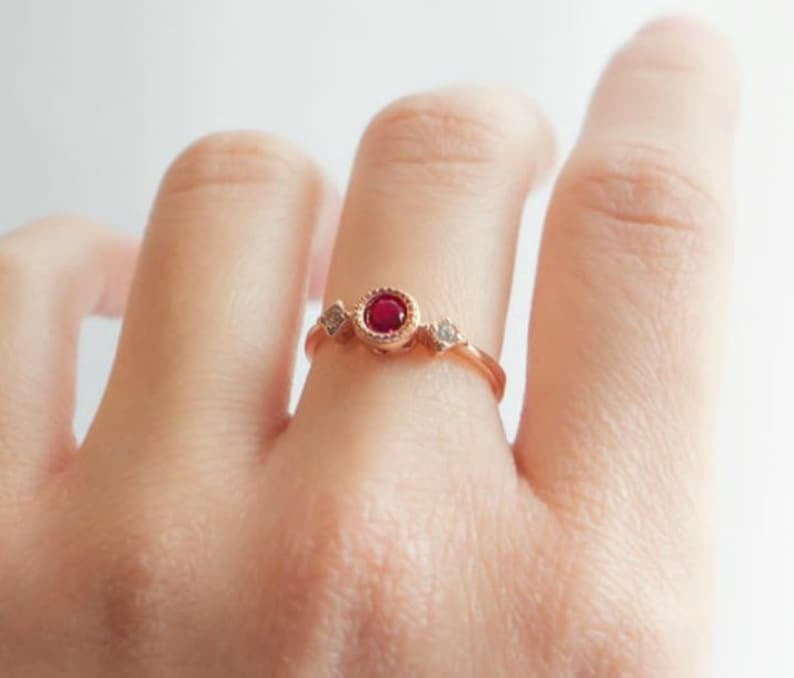 Diamond Ruby Solitaire Ring, Dainty Ruby Ring, 925 Silver Engagement ...
