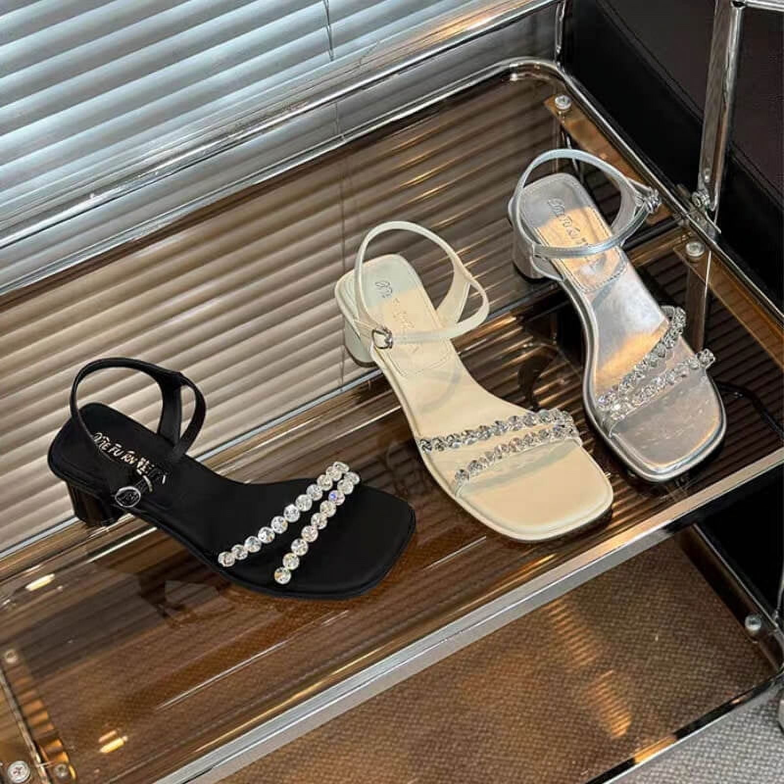 Diamond Sandals High Heel Women's Chunky Heel Sandals Square Toe ...