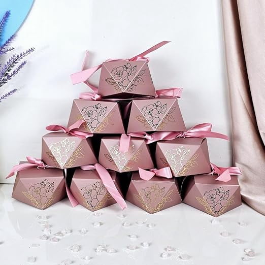 Diamond Shape Folding Storage Gift Box with Ribbon – Decorative Return ...