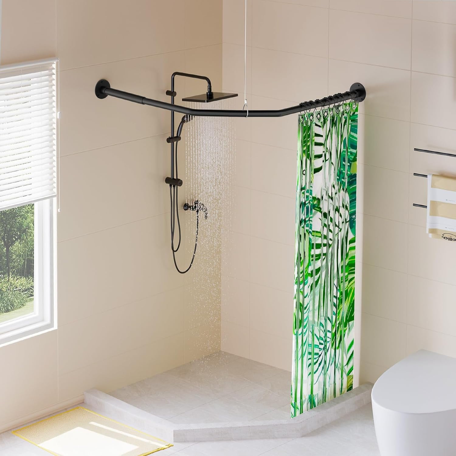 Diamond Shaped Shower Curtain Rod, Adjustable [Both Sides: 22.5" - 35.4 ...