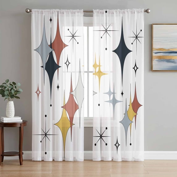 Diamond Sheer Curtains 72 Inch Length 2 Panels for Living Room, Modern ...
