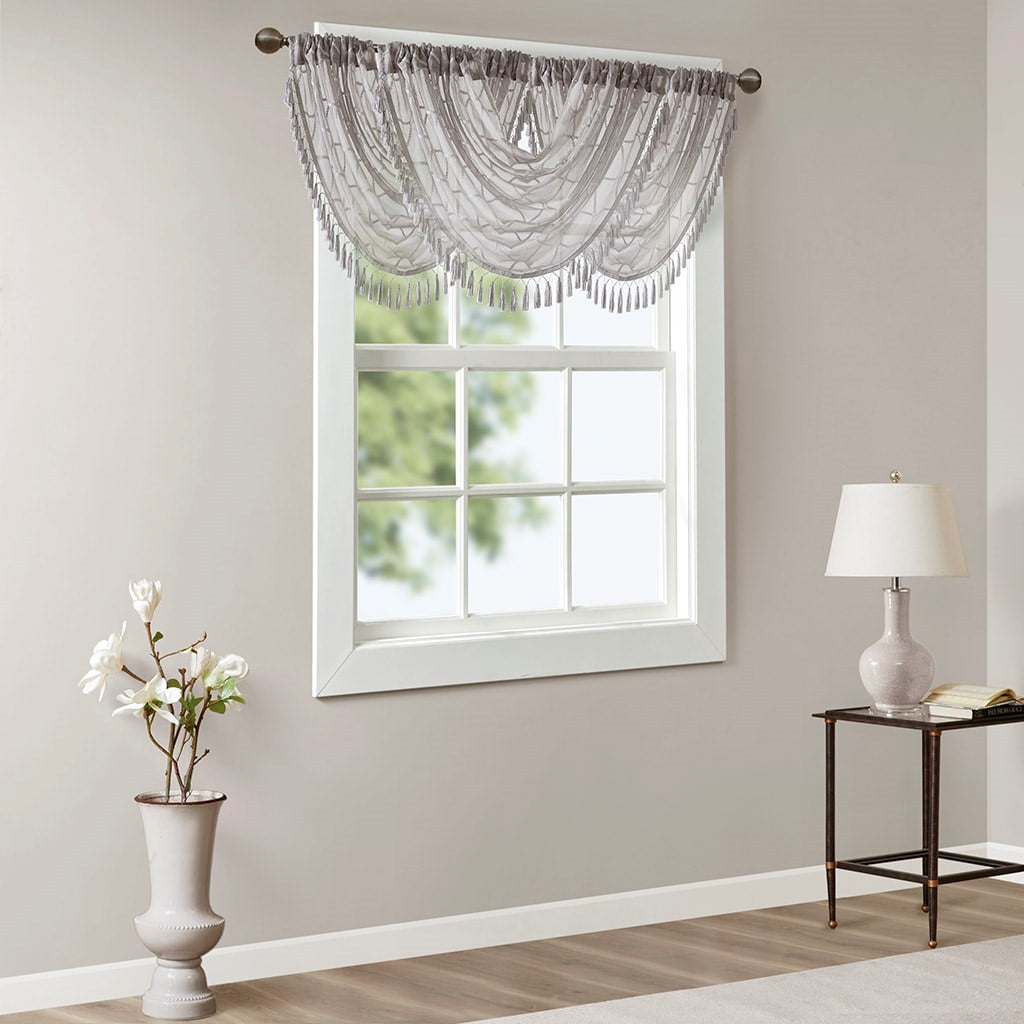 Diamond Sheer Embroidered Waterfall Valance Grey 38x46" - Walmart.com
