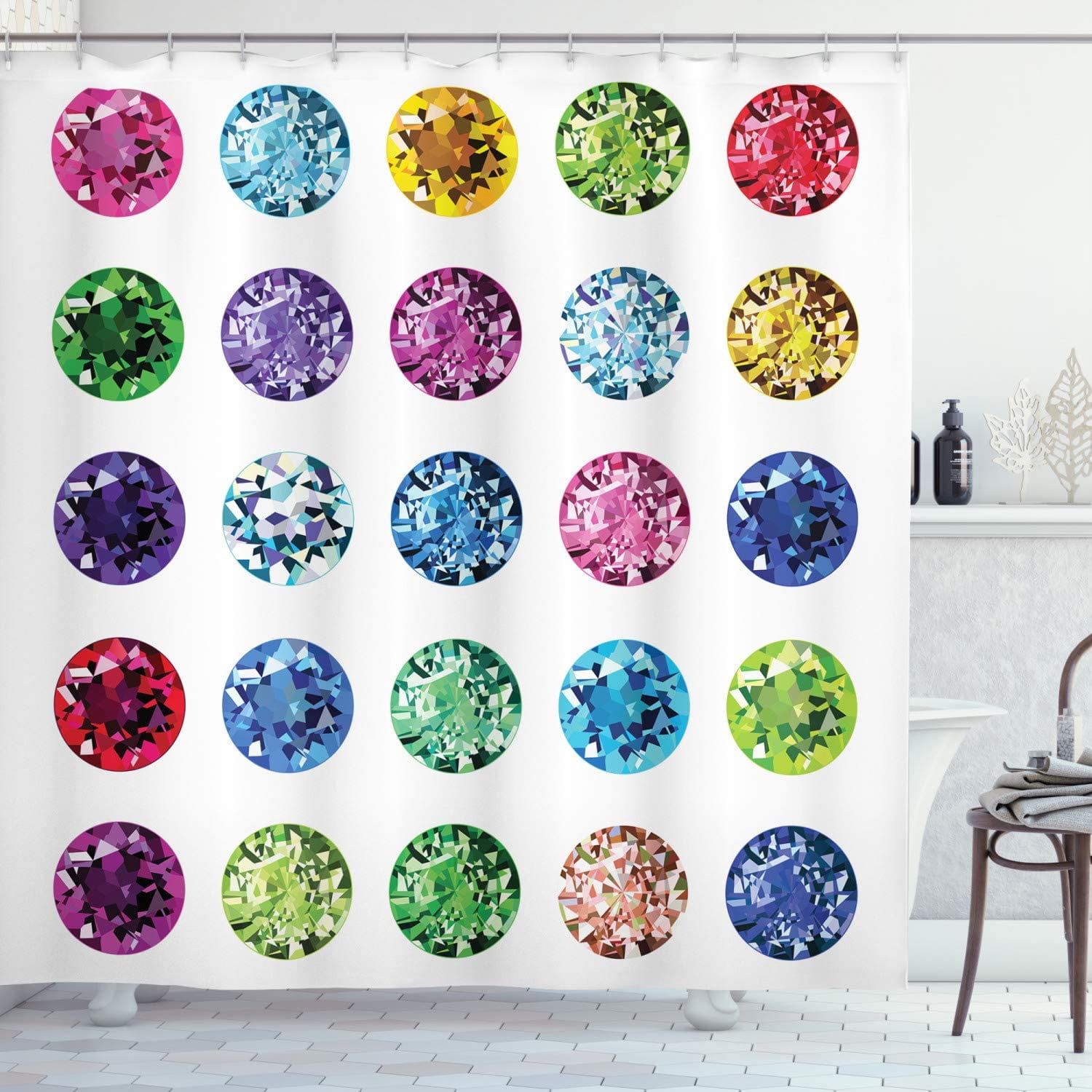 Diamond Shower Curtain, Round Oval Gems Diamonds Emerald Supreme ...