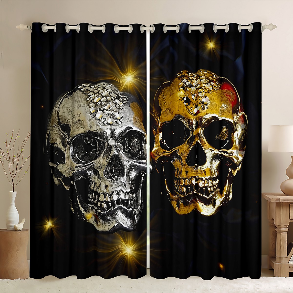 Diamond Skull Window Curtains Couple Skull Curtains & Drapes 52"Wx84"L ...
