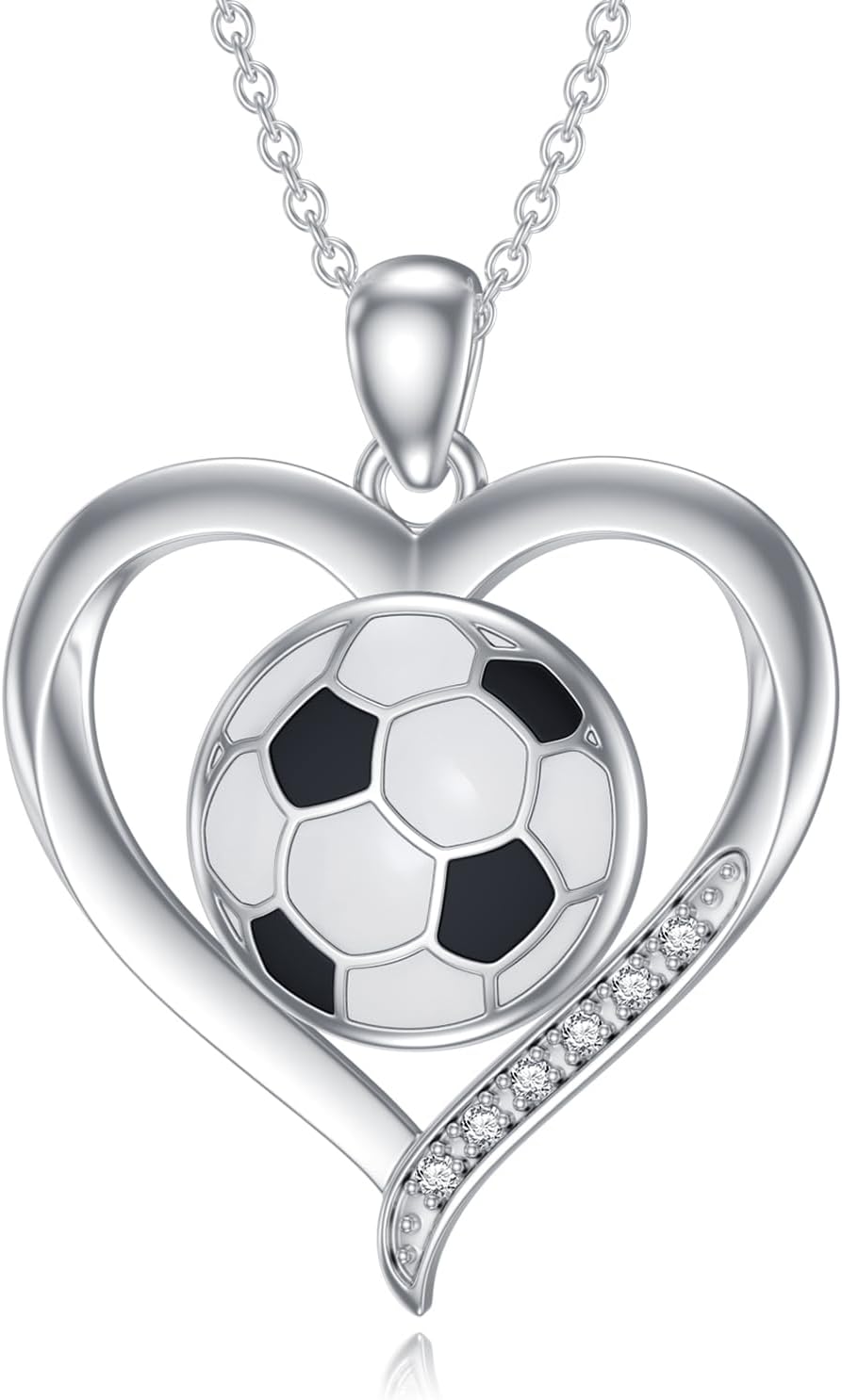Diamond Soccer Ball Necklace 925 Sterling Silver Football Heart Pendant ...