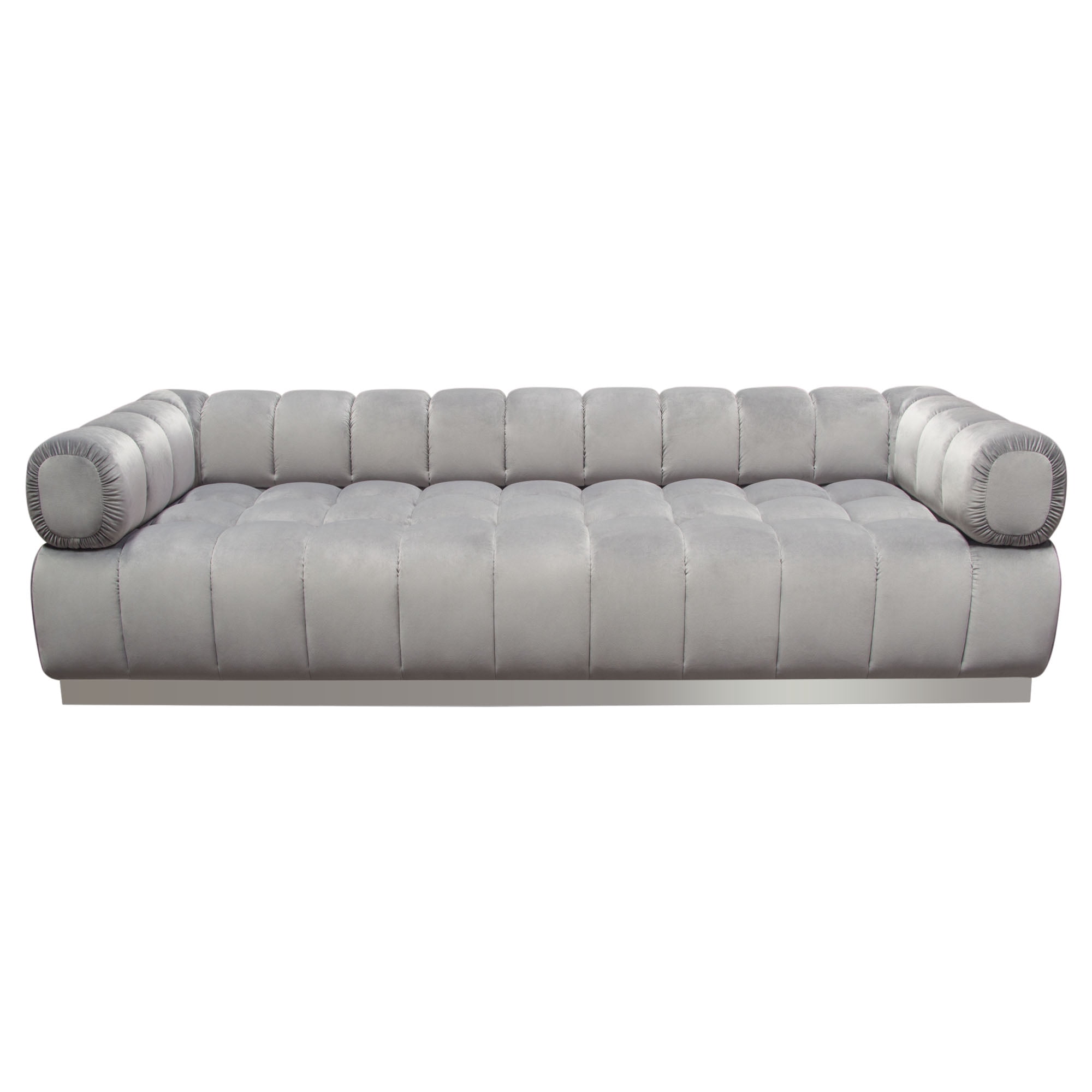 Image Low Profile Sofa in Platinum Grey Velvet w/ Brushed Silver Base ...