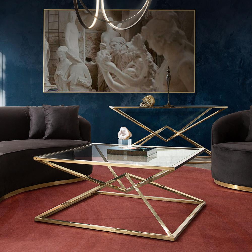 Diamond Sofa Aria Square Stainless Steel Cocktail Table w/ Polished ...