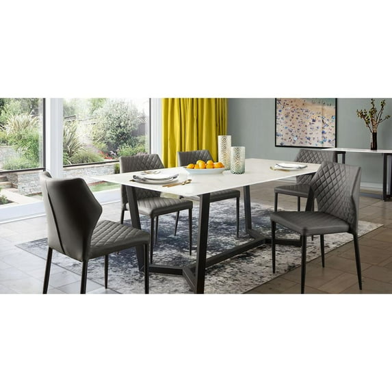 Caplan Rectangular Dining Table with Ceramic Marble Glass Top and Black ...