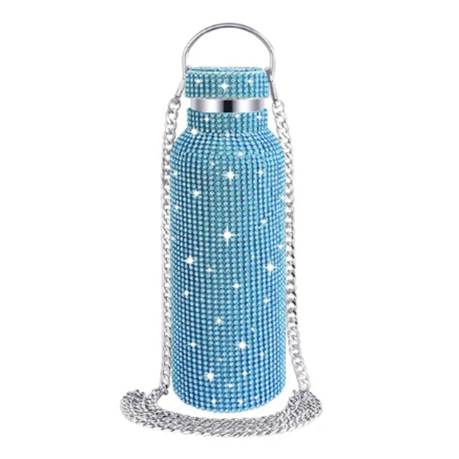 Diamond Stainless Steel Water Bottle Portable Glitter Rhinestone Crossbody Bling Thermal Flask ...