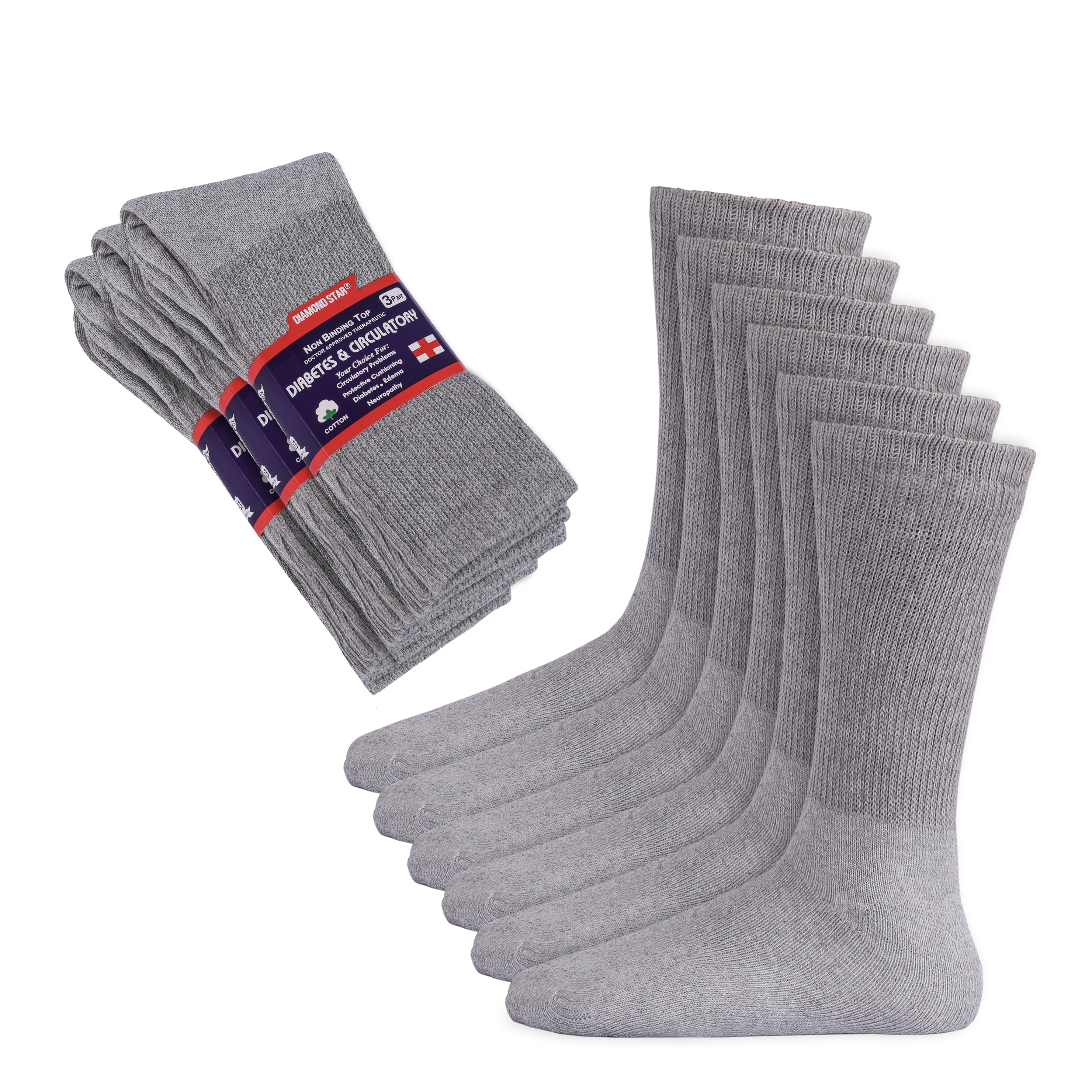 Diamond Star Diabetic Socks Non-Binding Cotton Crew for Men Women ...